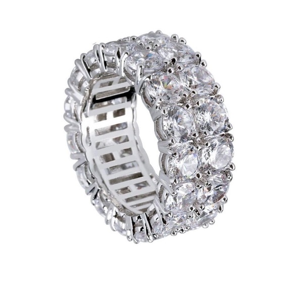 Accessories | Mens Silverbling Ring 2 Rows5acubiczircons | Poshmark